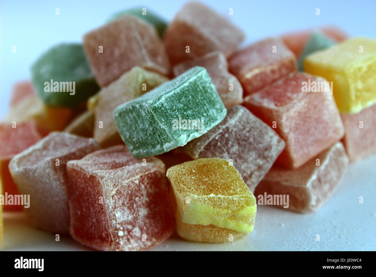 Fruity and colorful turkish delight on white ground Stock Photo - Alamy