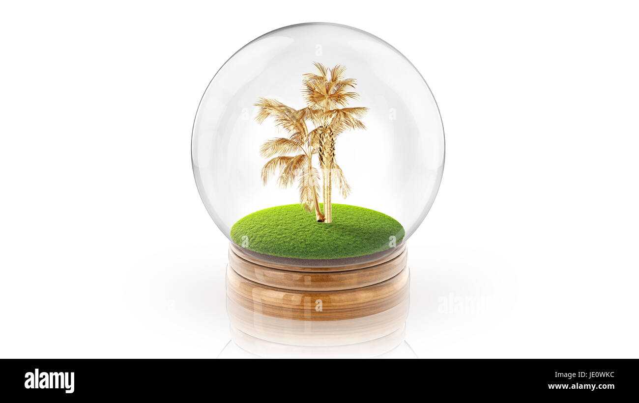 Transparent sphere ball with golden palm inside. 3D rendering Stock ...