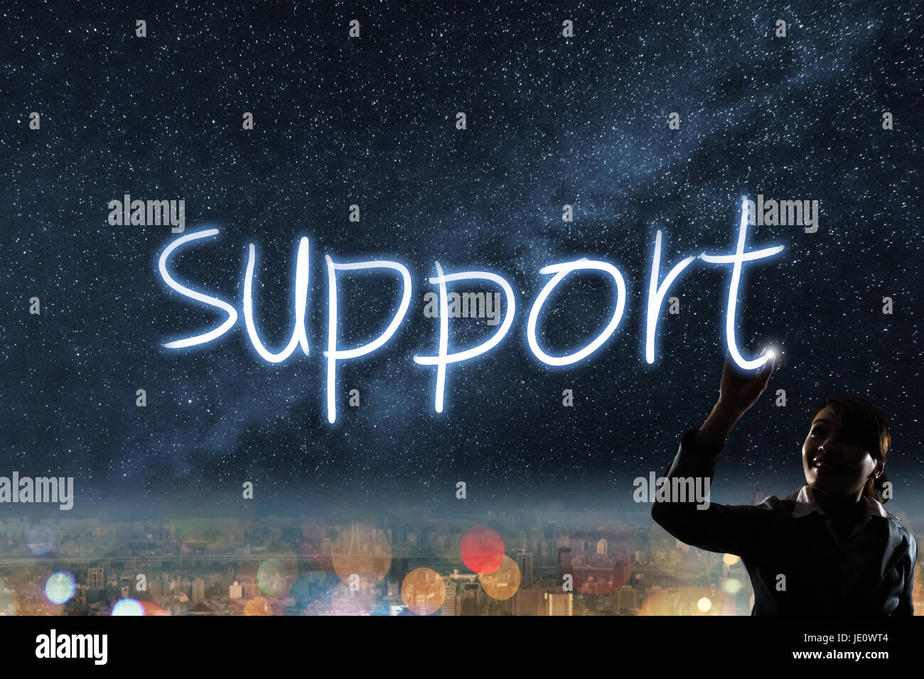 Concept of support, silhouette asian business woman light drawing Stock ...