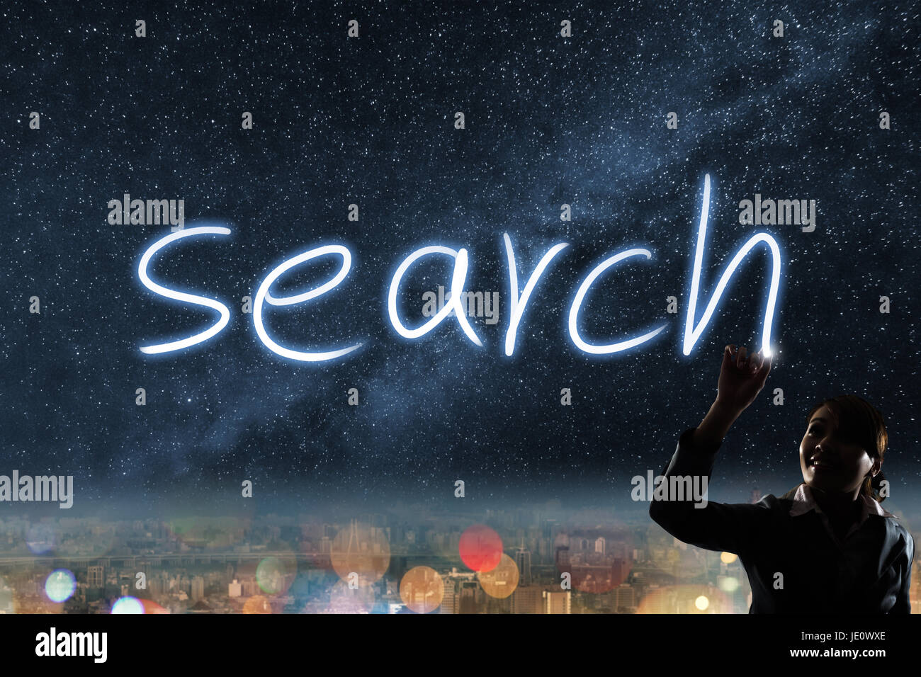 Concept of search, silhouette asian business woman light drawing Stock ...