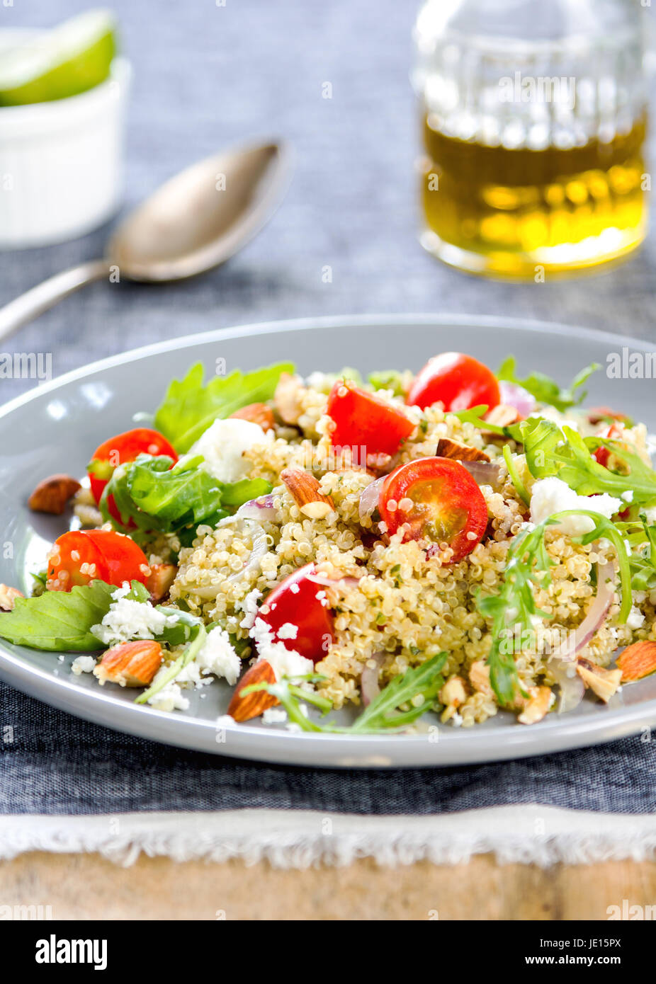Quinoa with Feta ,Almond and Rocket salad Stock Photo - Alamy