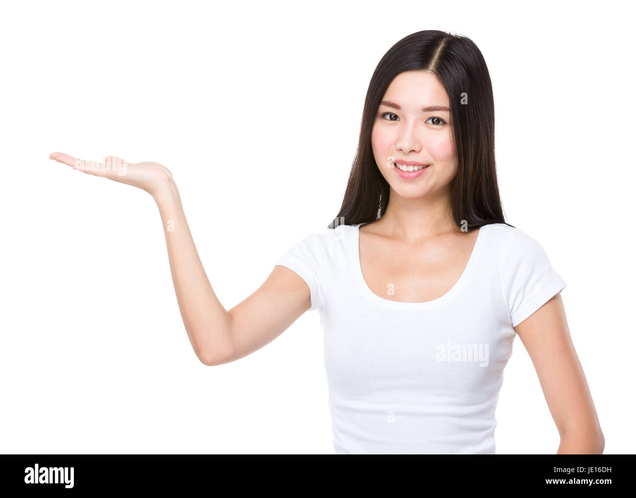 Woman with hand present Stock Photo - Alamy