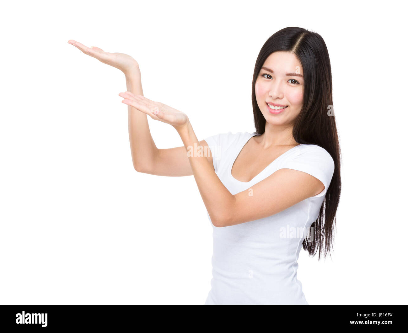 Woman with two hand present Stock Photo - Alamy