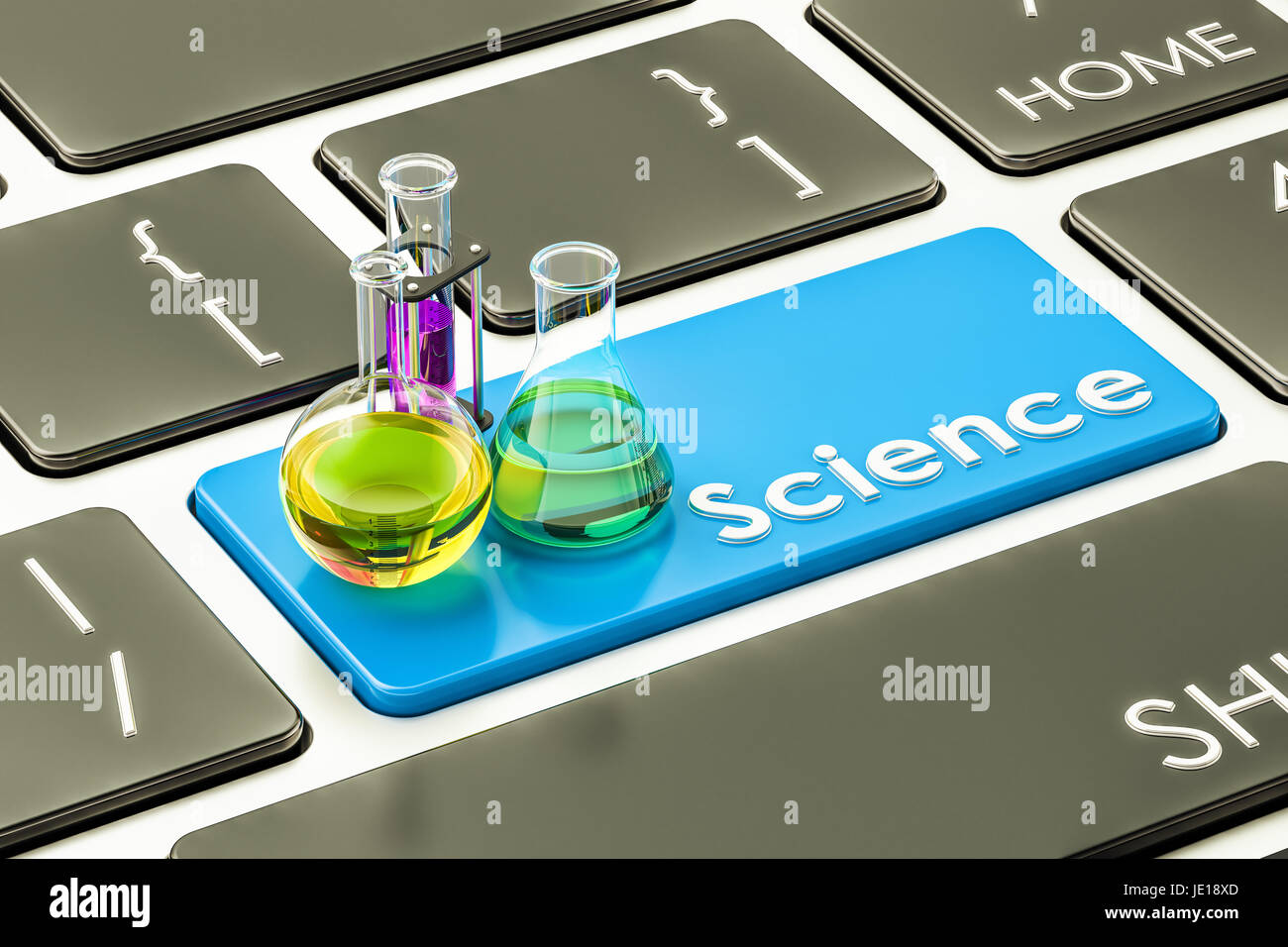 Science blue button, key on the computer keyboard. 3D rendering Stock ...