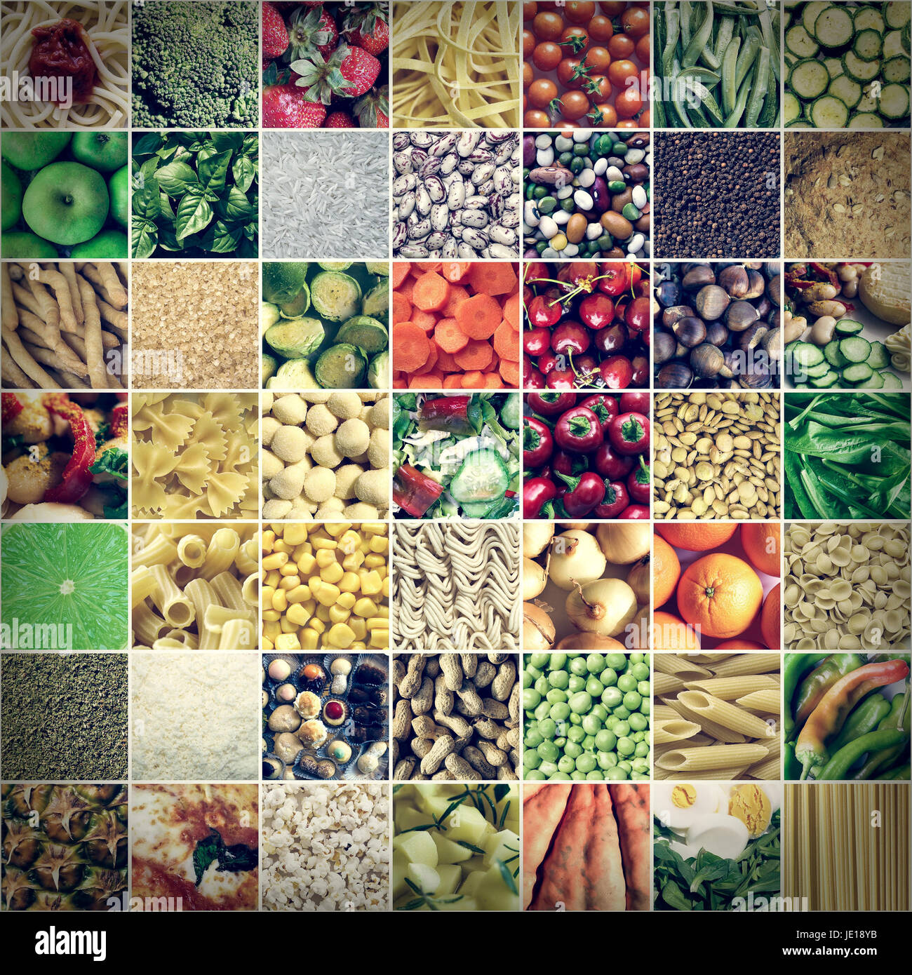 Vintage looking Food collage including 49 pictures of vegetables, fruit ...