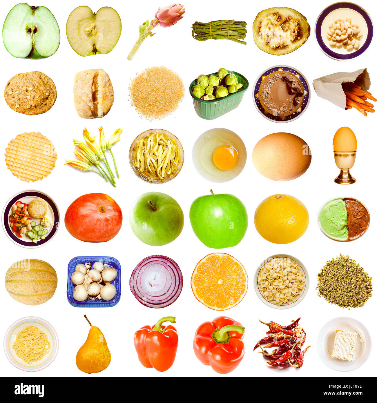 Vintage looking Collage of food isolated over white background Stock ...