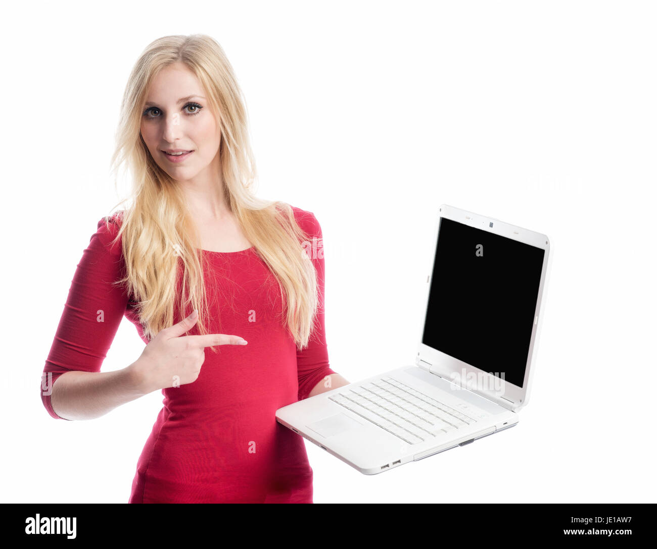 blonde woman with laptop Stock Photo - Alamy