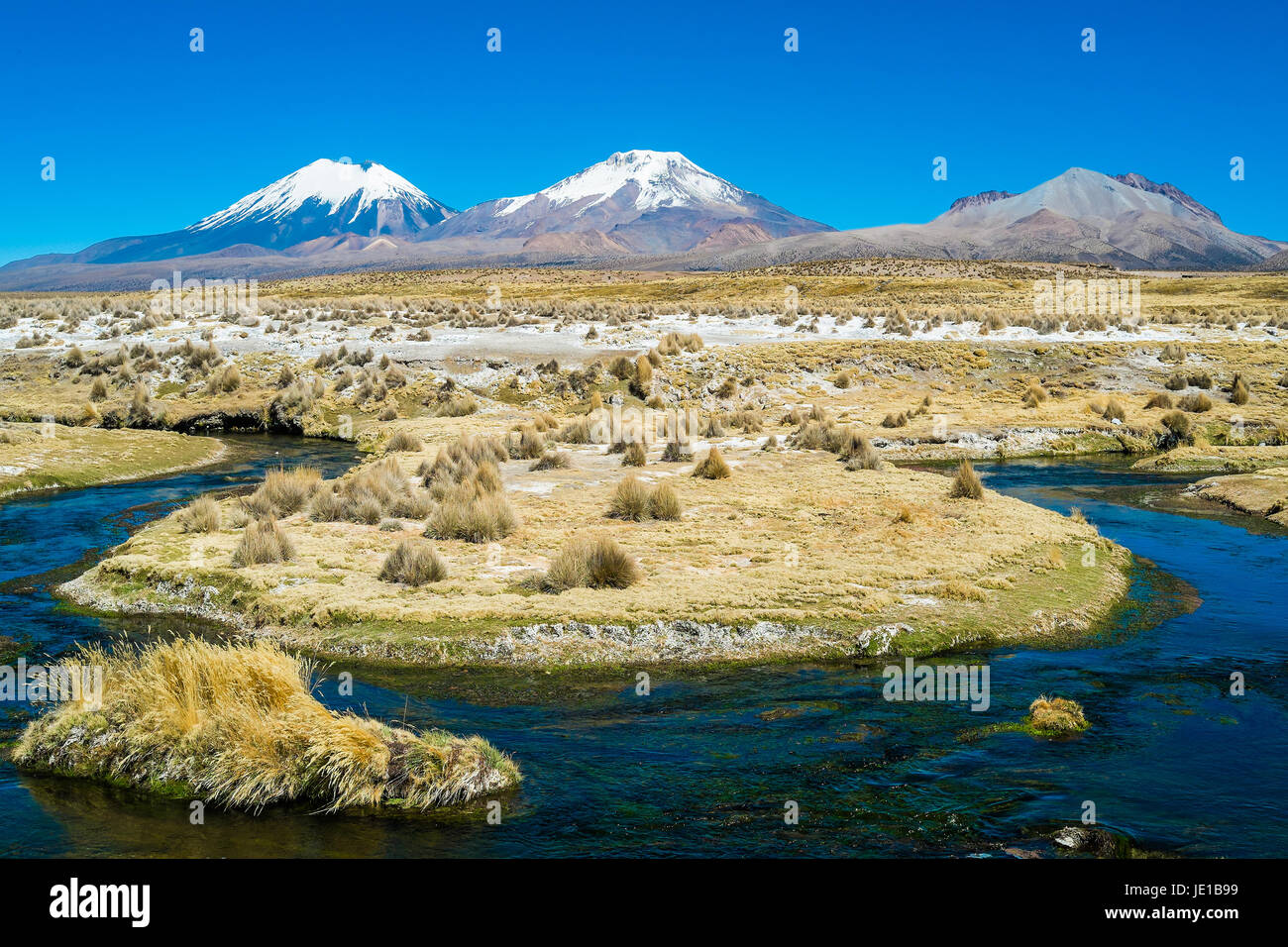 Twin volcanos Parinacota and Pomerape in Sajama National Park, Bolivia ...