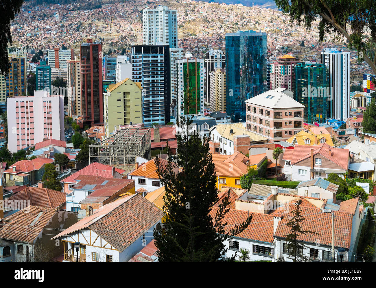 Aerial view of Sopocachi district in La Paz downtown, Bolivia Stock ...