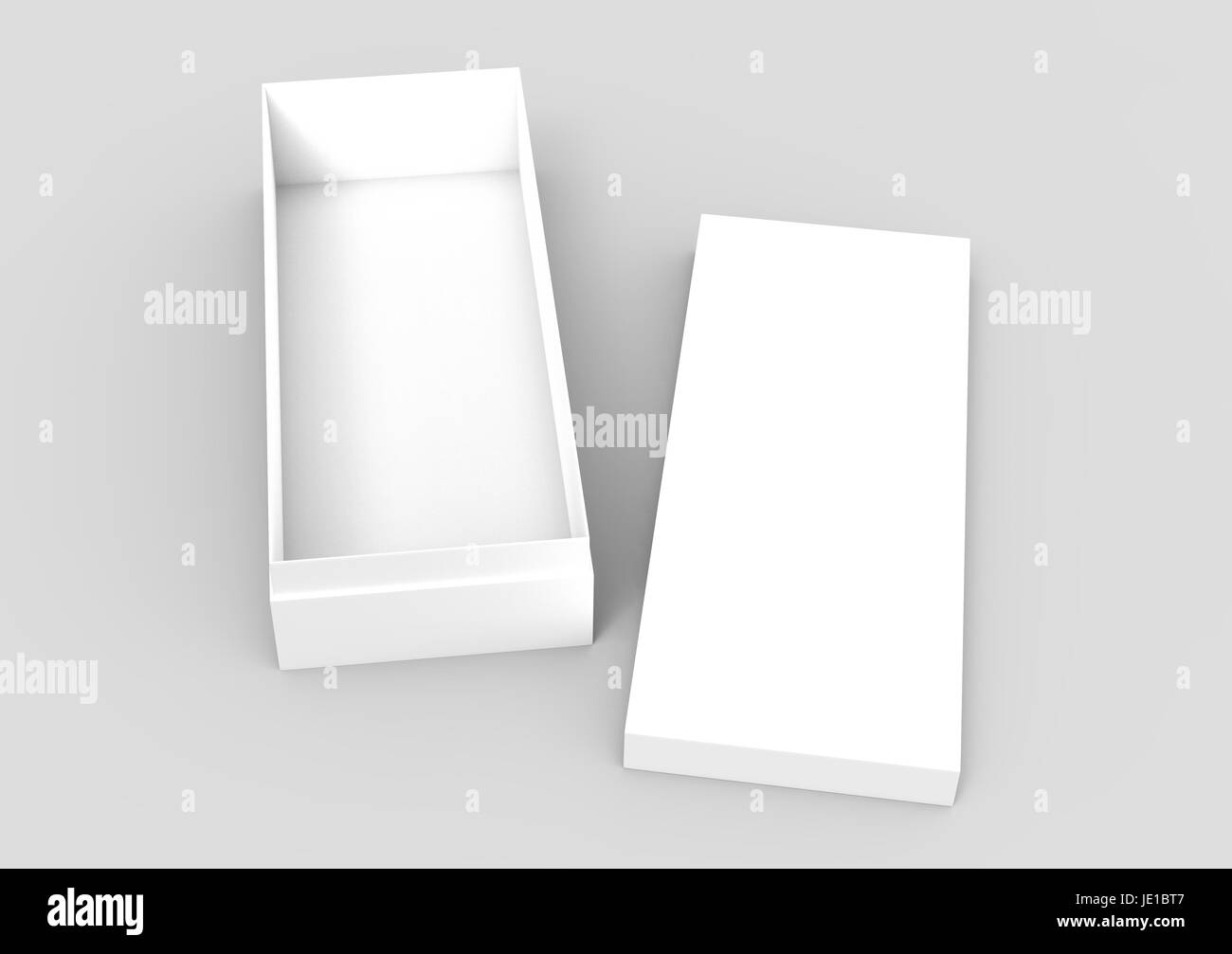 white 3d rendering blank open rectangular box with separated box lid ...