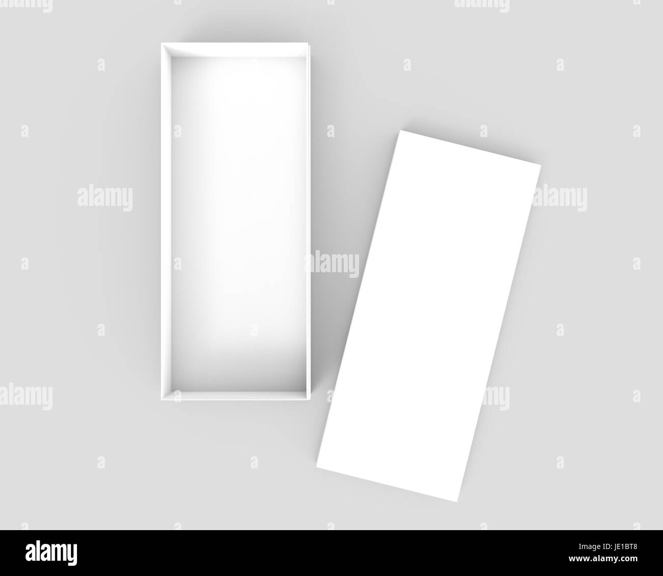 white 3d rendering blank open rectangular box with separated box lid ...