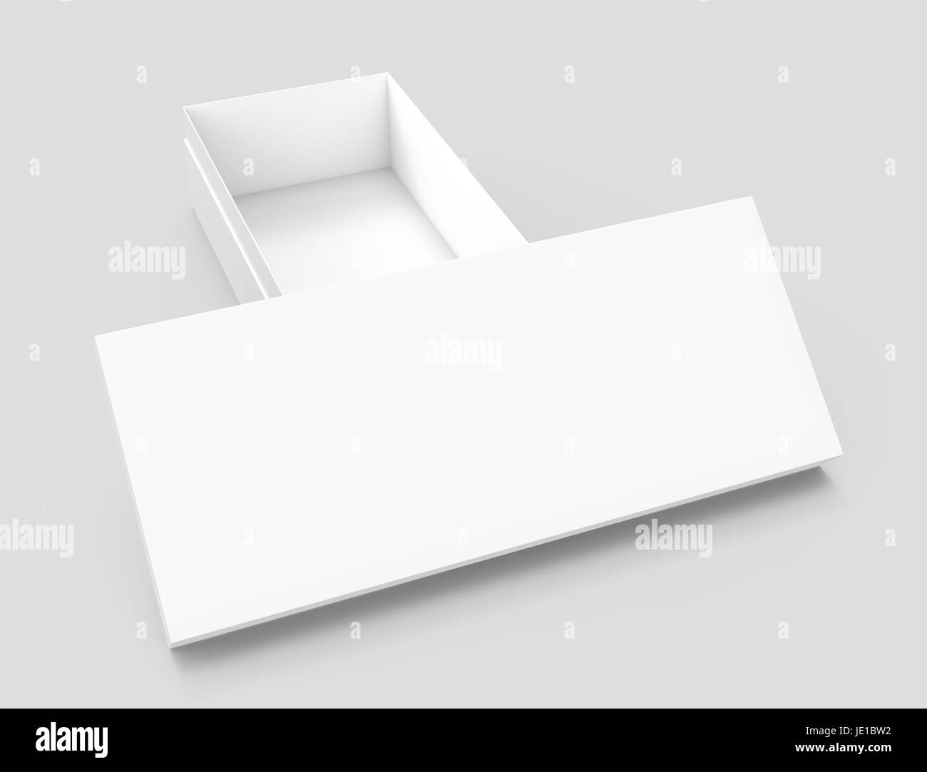 white 3d rendering blank rectangular open box with box separate lid, T ...