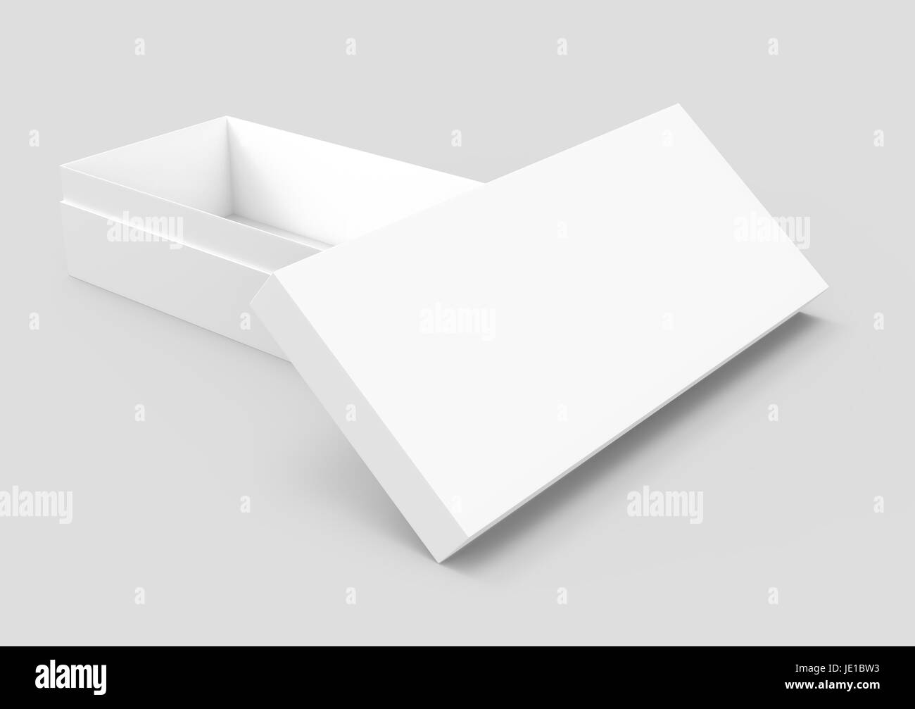 white 3d rendering blank rectangular open box with box separate lid, T ...