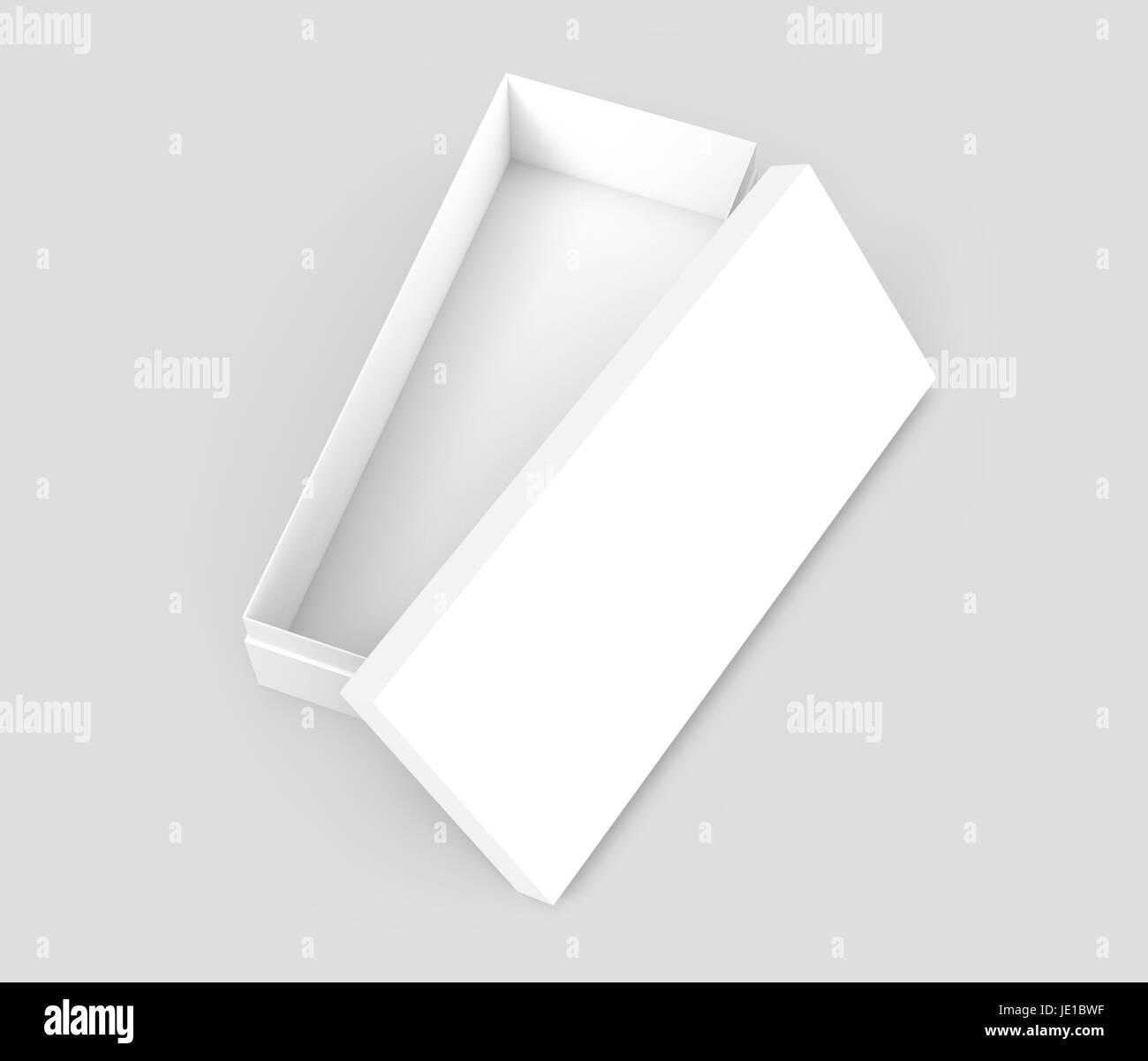 left tilt white 3d rendering blank open rectangular box with box ...