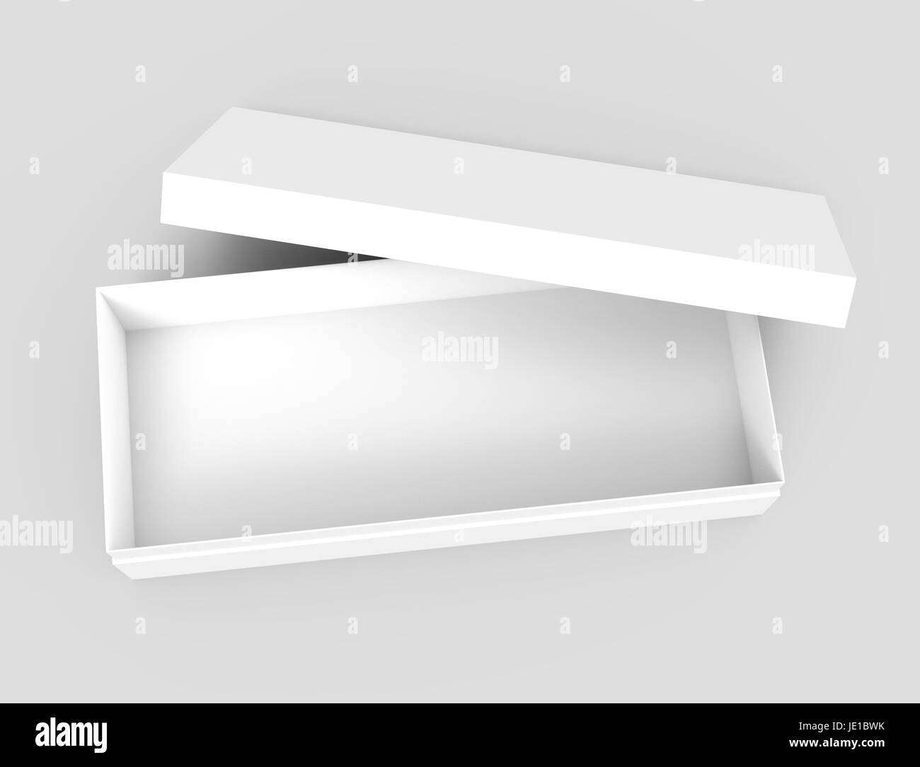 left tilt white 3d rendering blank open rectangular box with box ...