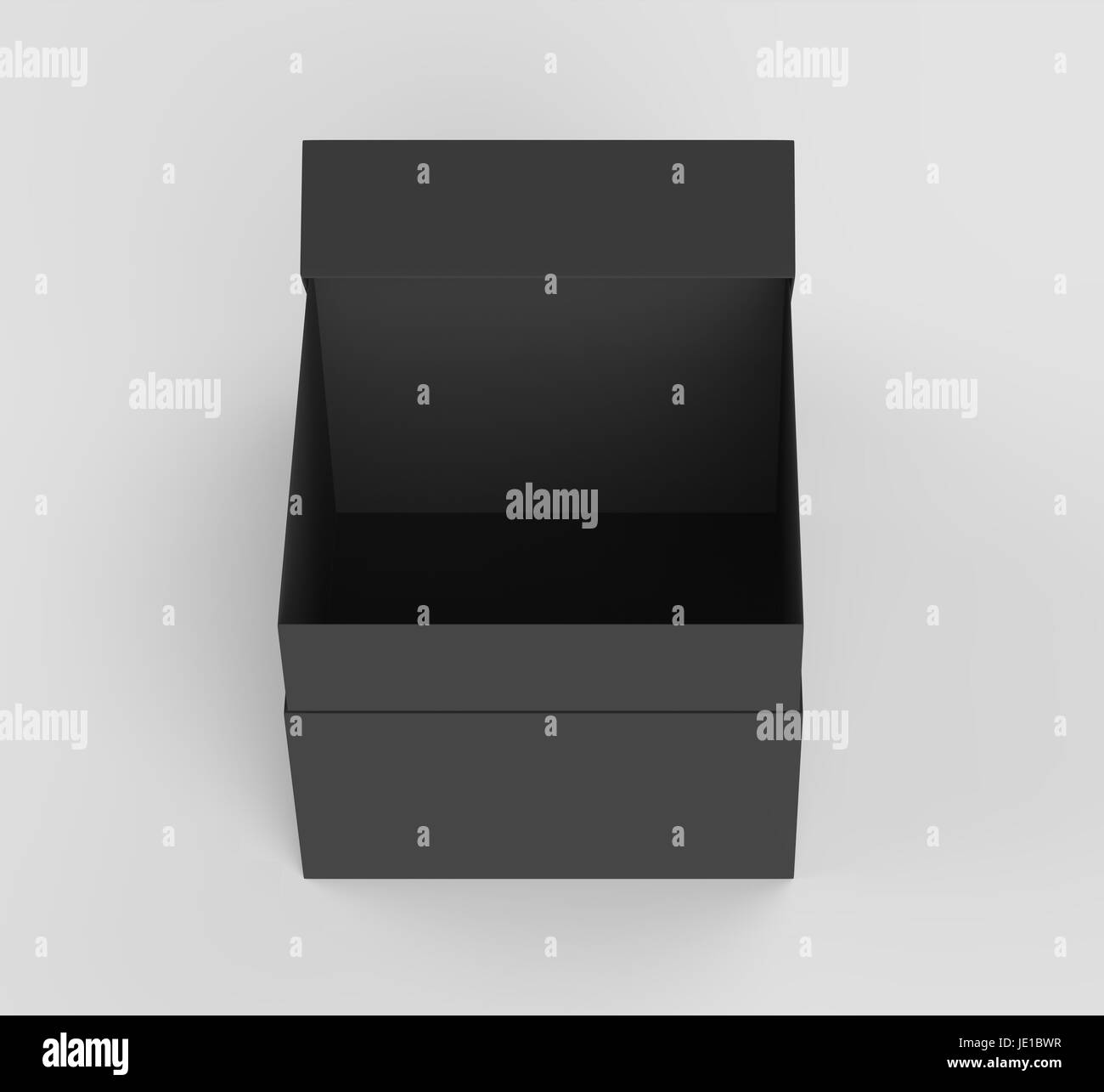 elevated view black 3d rendering blank square box with separate lid ...