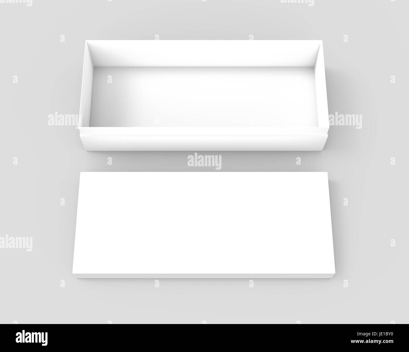 white 3d rendering blank open rectangular box with separated box lid ...