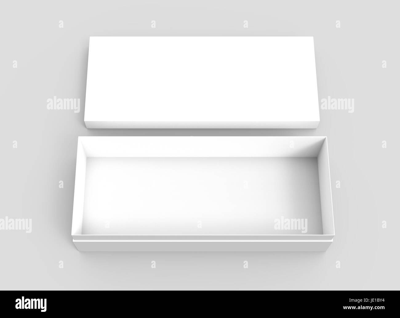 white 3d rendering blank open rectangular box with separated box lid ...