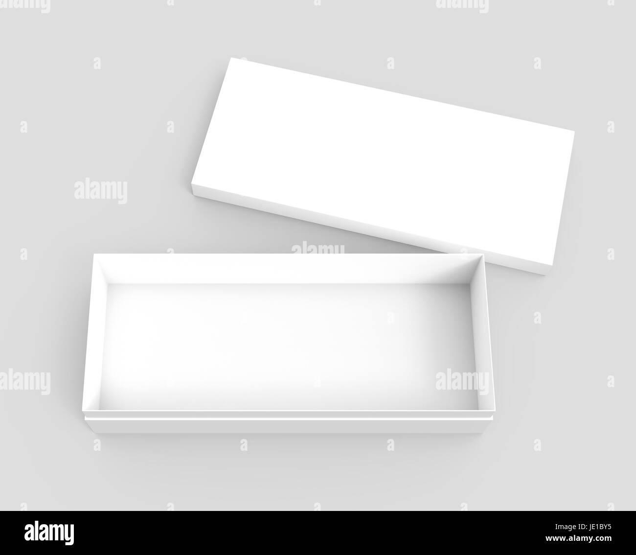 white 3d rendering blank open rectangular box with separated box lid ...