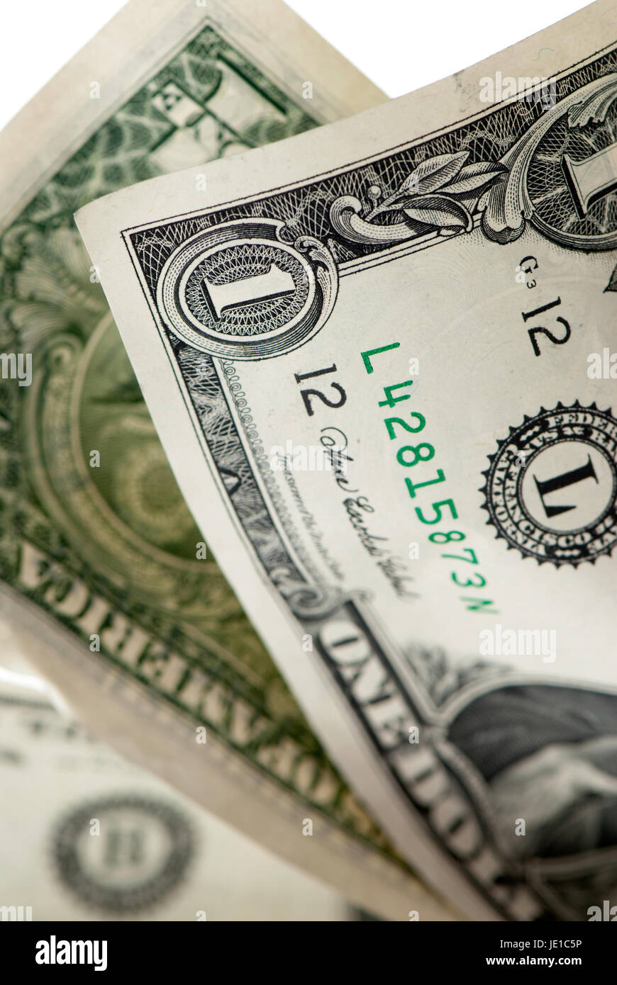 A random collection of one dollar bills. Shallow depth of field. Focal ...