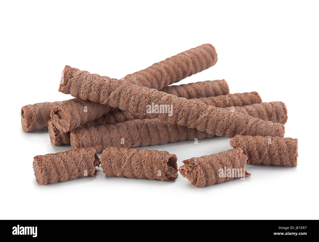 Round wafers sticks with chocolate stuffing isolated on white Stock ...