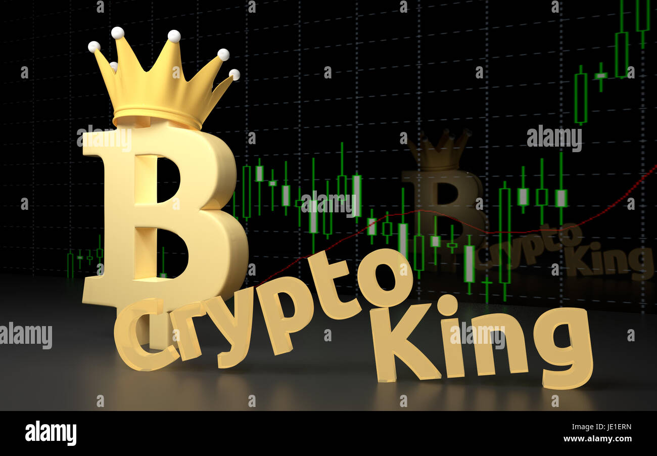 Bitcoin currency sign and text CryptoKing on the dark background. 3D ...