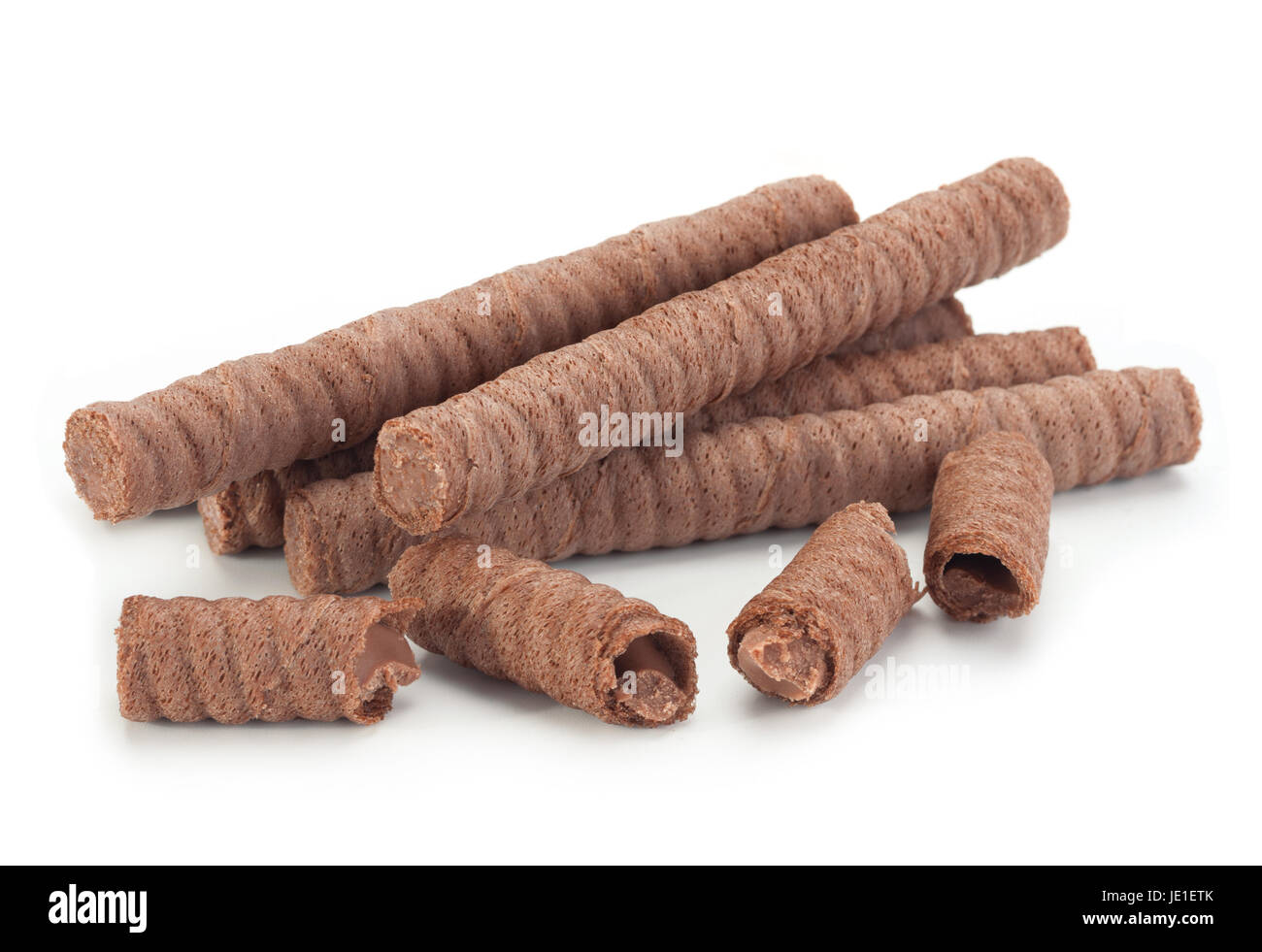 Round wafers sticks with chocolate stuffing isolated on white Stock ...