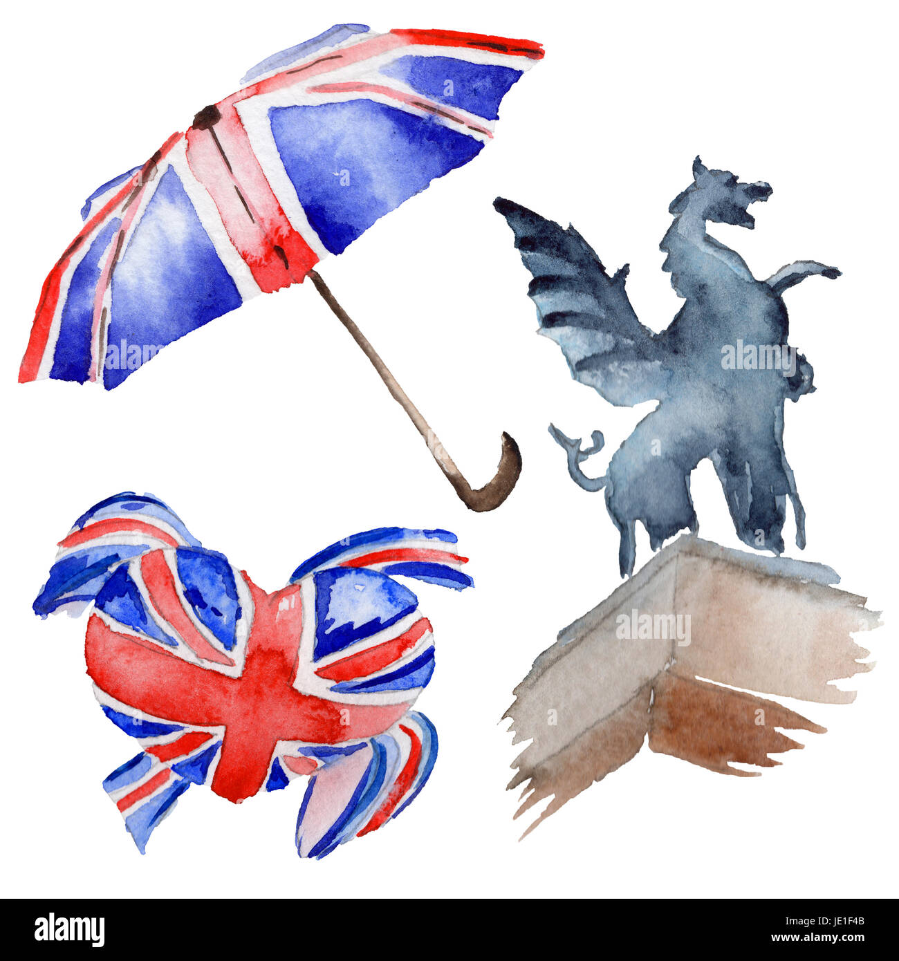 Watercolor London illustration. Great Britain hand drawn symbols Stock ...