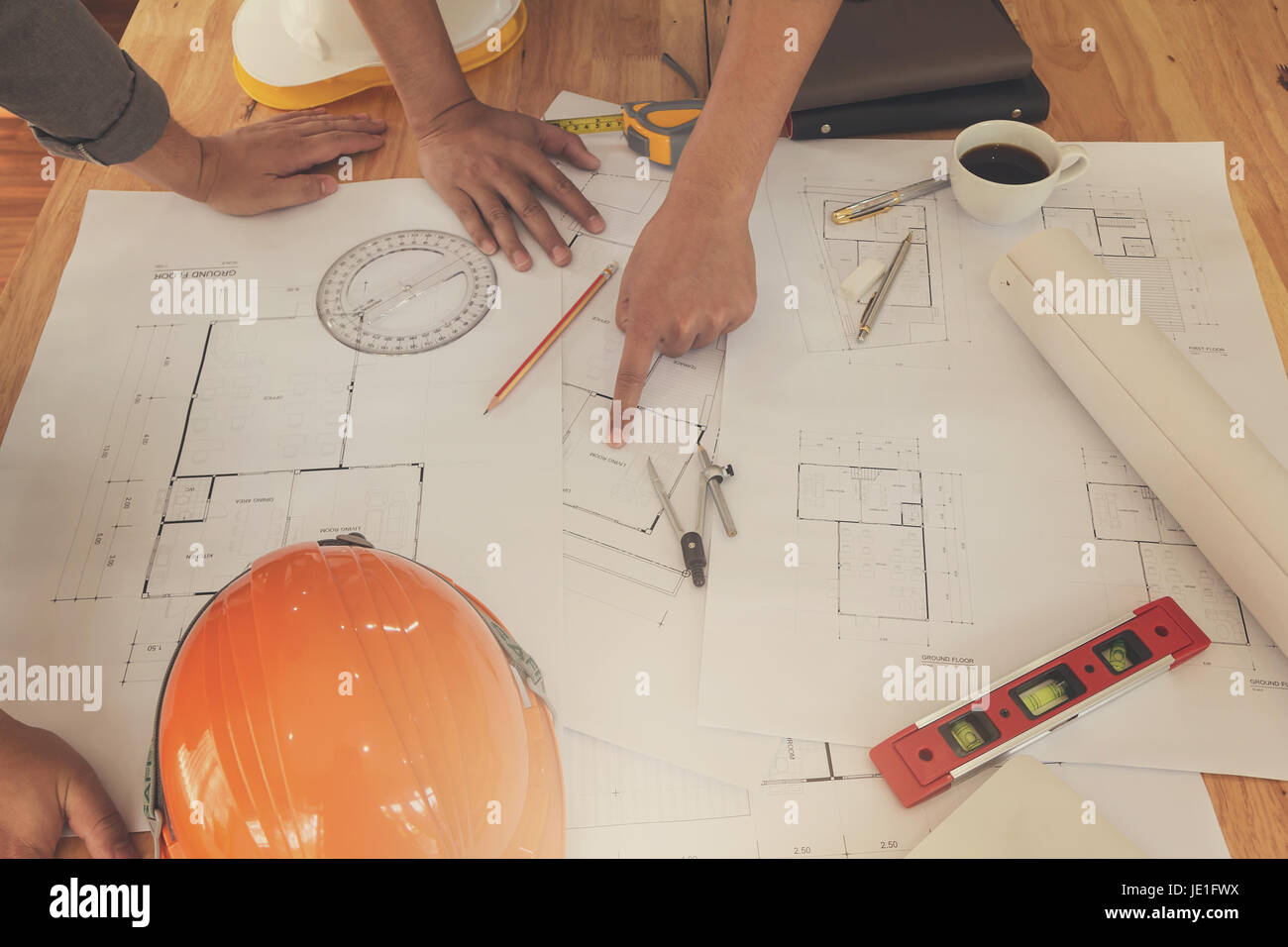 Engineer and Architect concept, Engineer Architects office team working ...