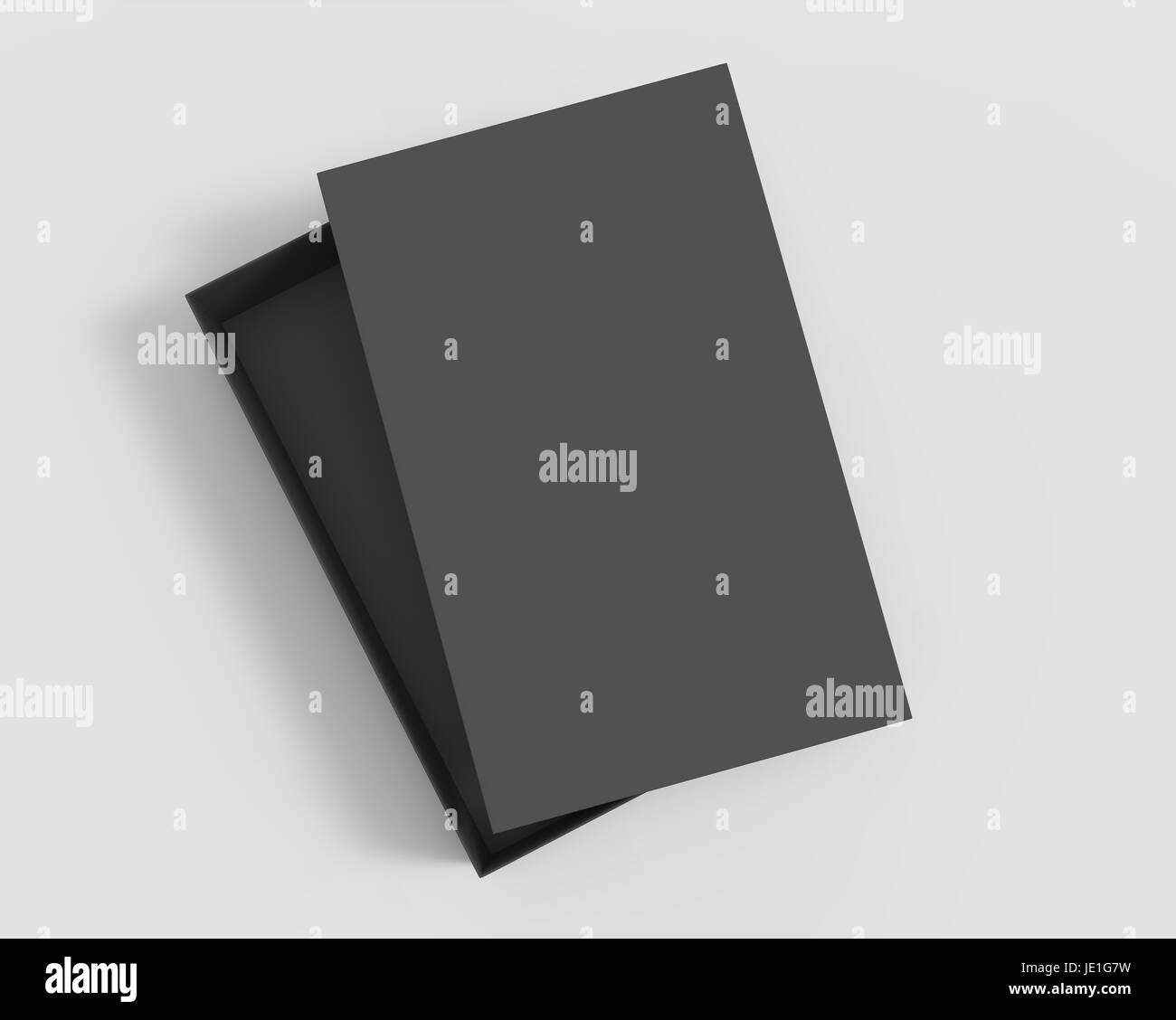 top view black 3d rendering blank rectangular tilt box with separate ...