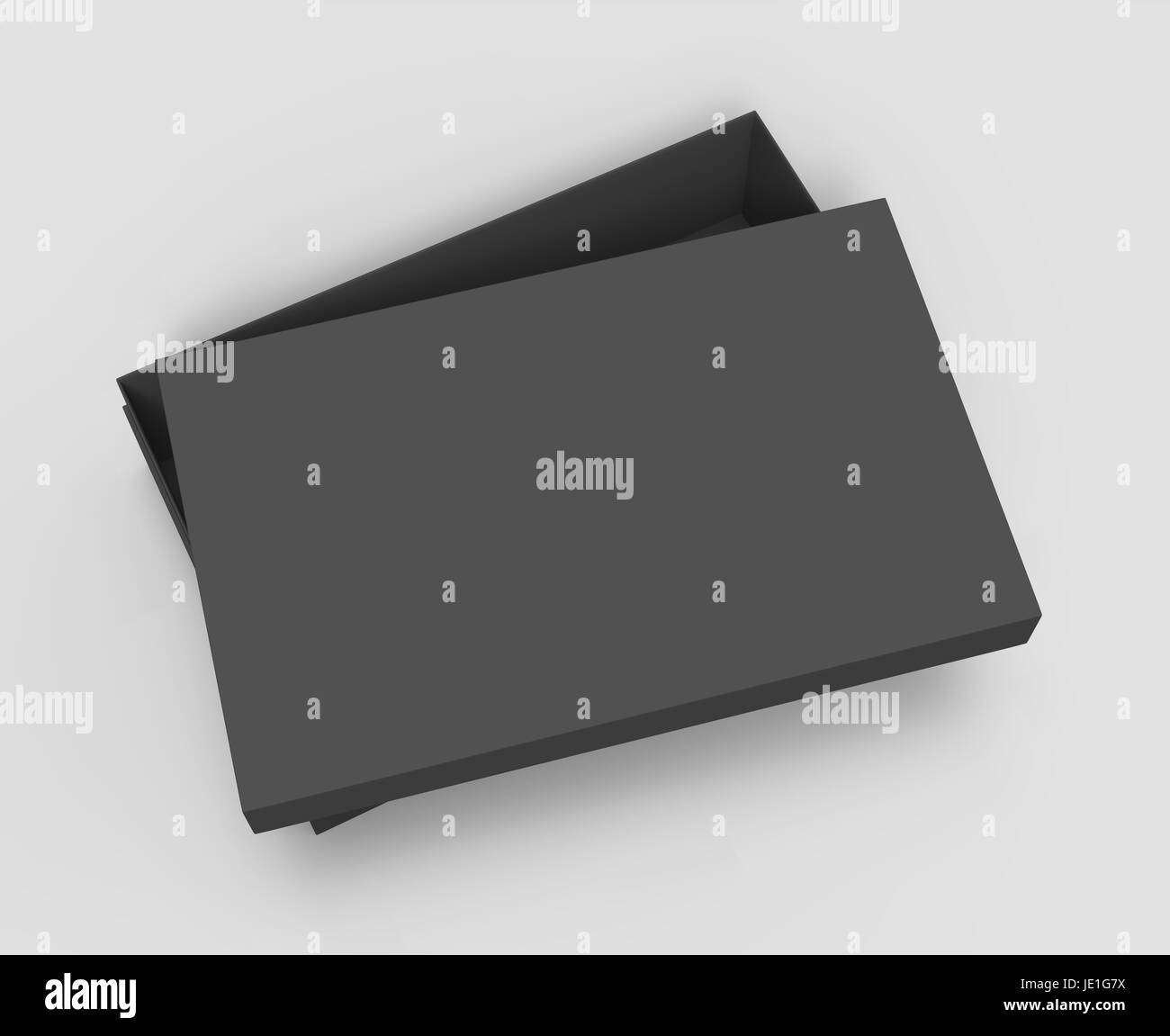 top view black 3d rendering blank rectangular tilt box with separate ...