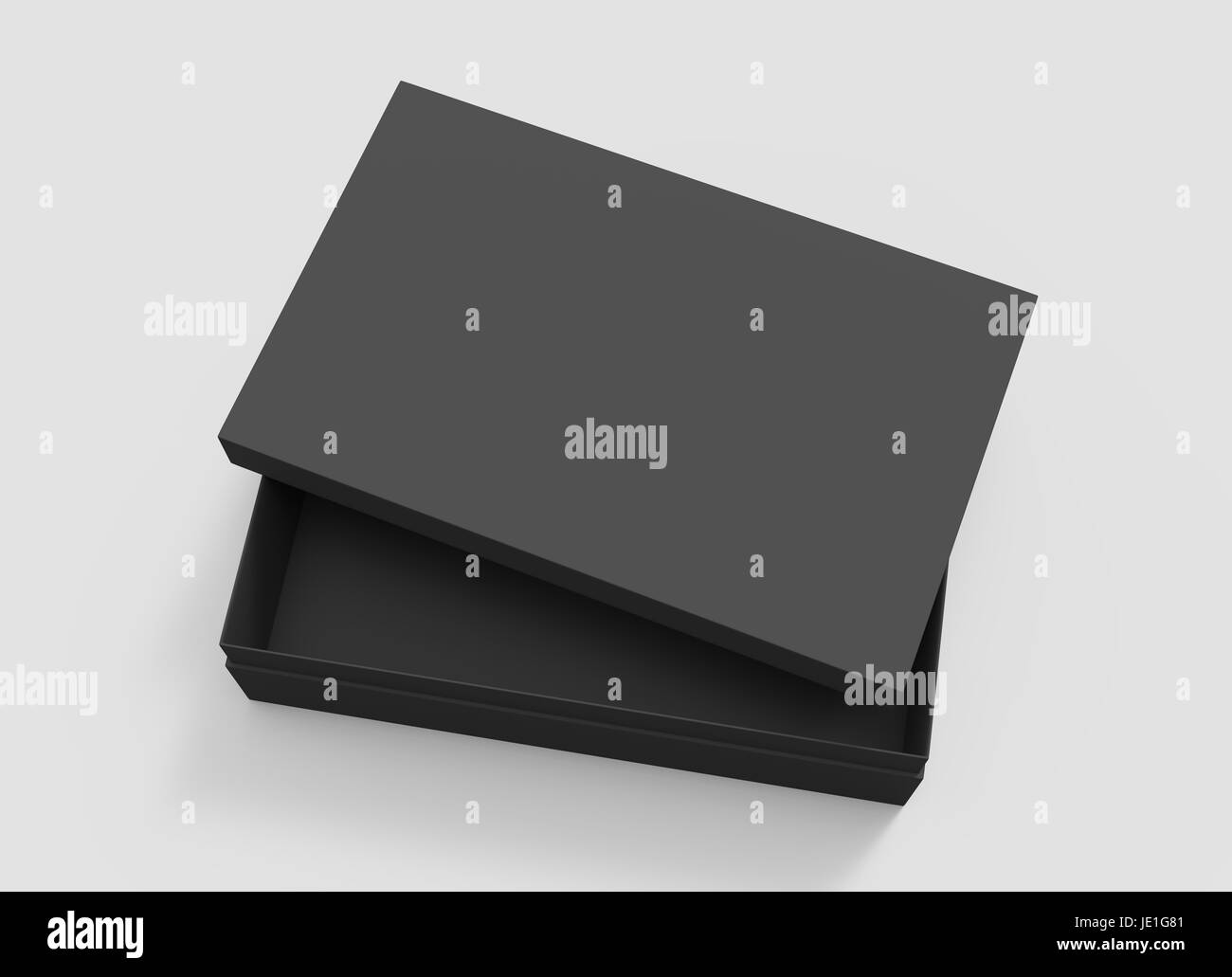 top view black 3d rendering blank rectangular tilt box with separate ...