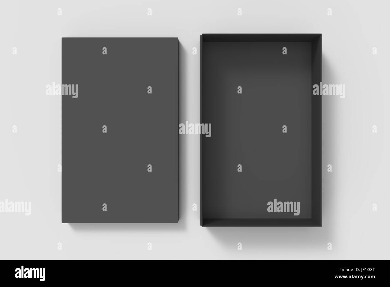 top view black 3d rendering blank rectangular box with separate lid ...