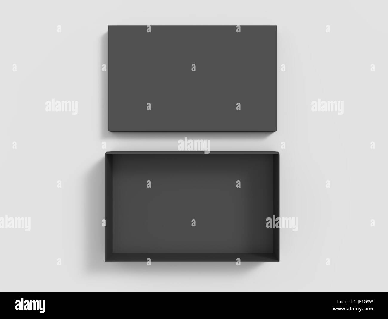 top view black 3d rendering blank rectangular box with separate lid ...