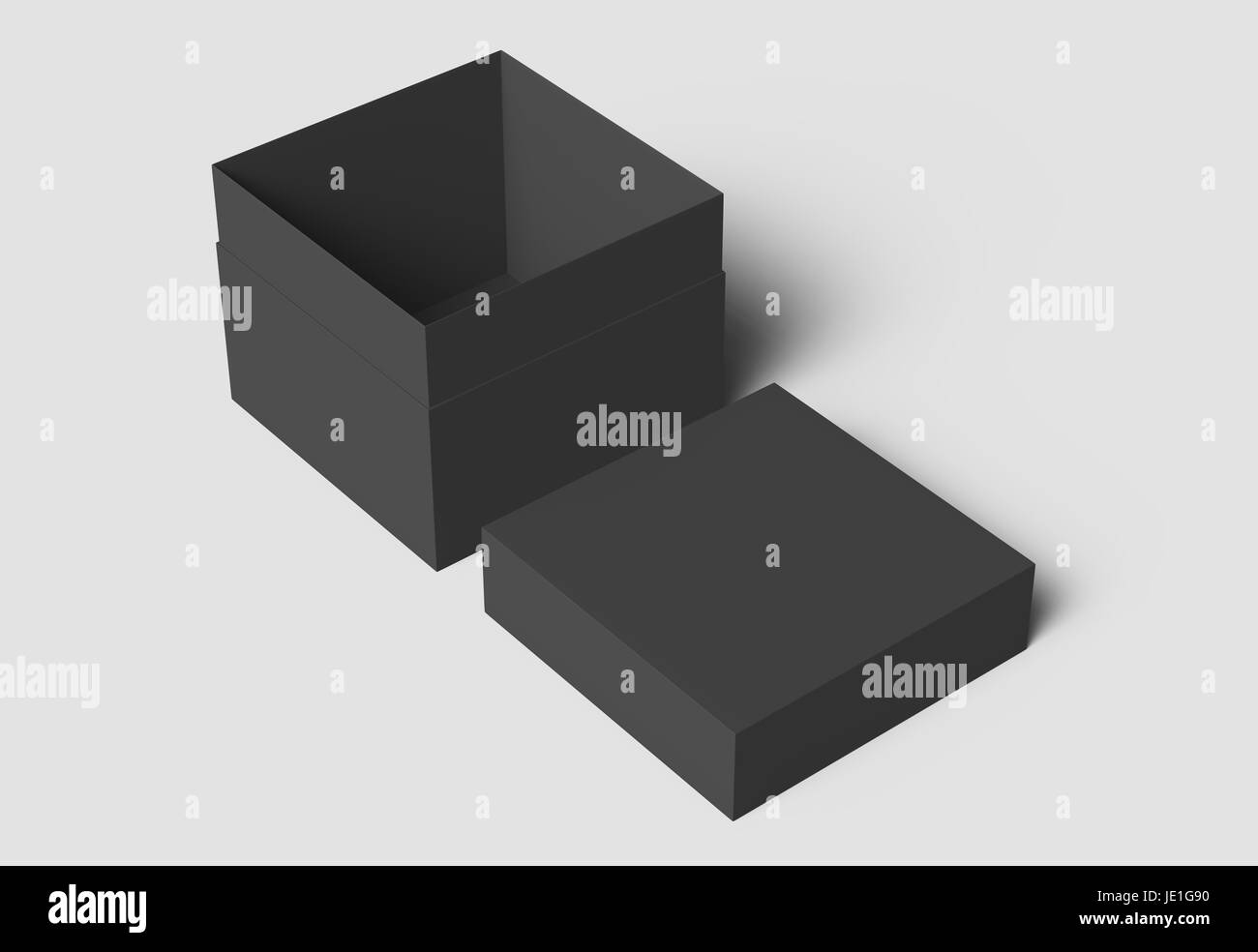 black 3d rendering blank square tilt box with separate lid, isolated ...