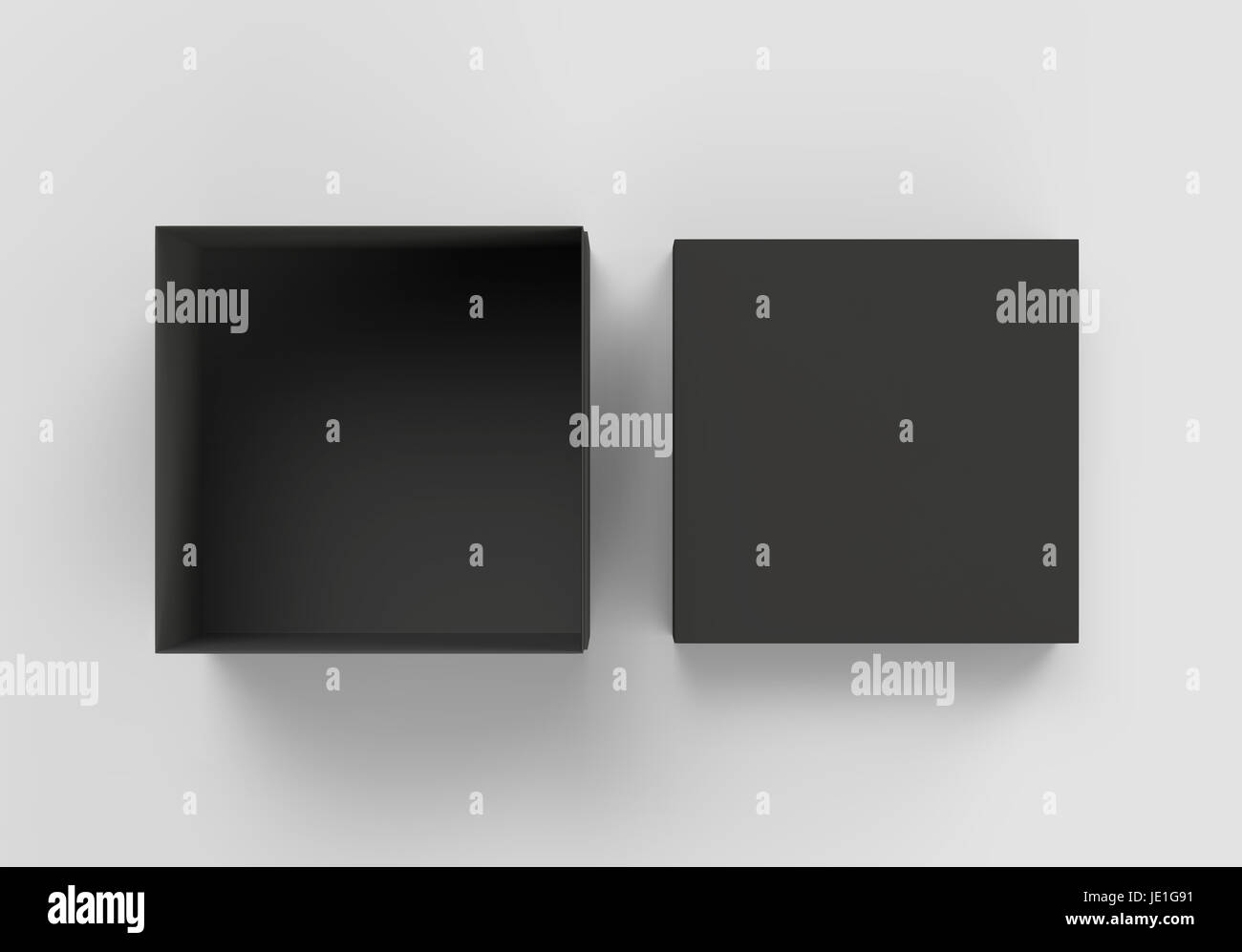 top view black 3d rendering blank square box with separate lid ...