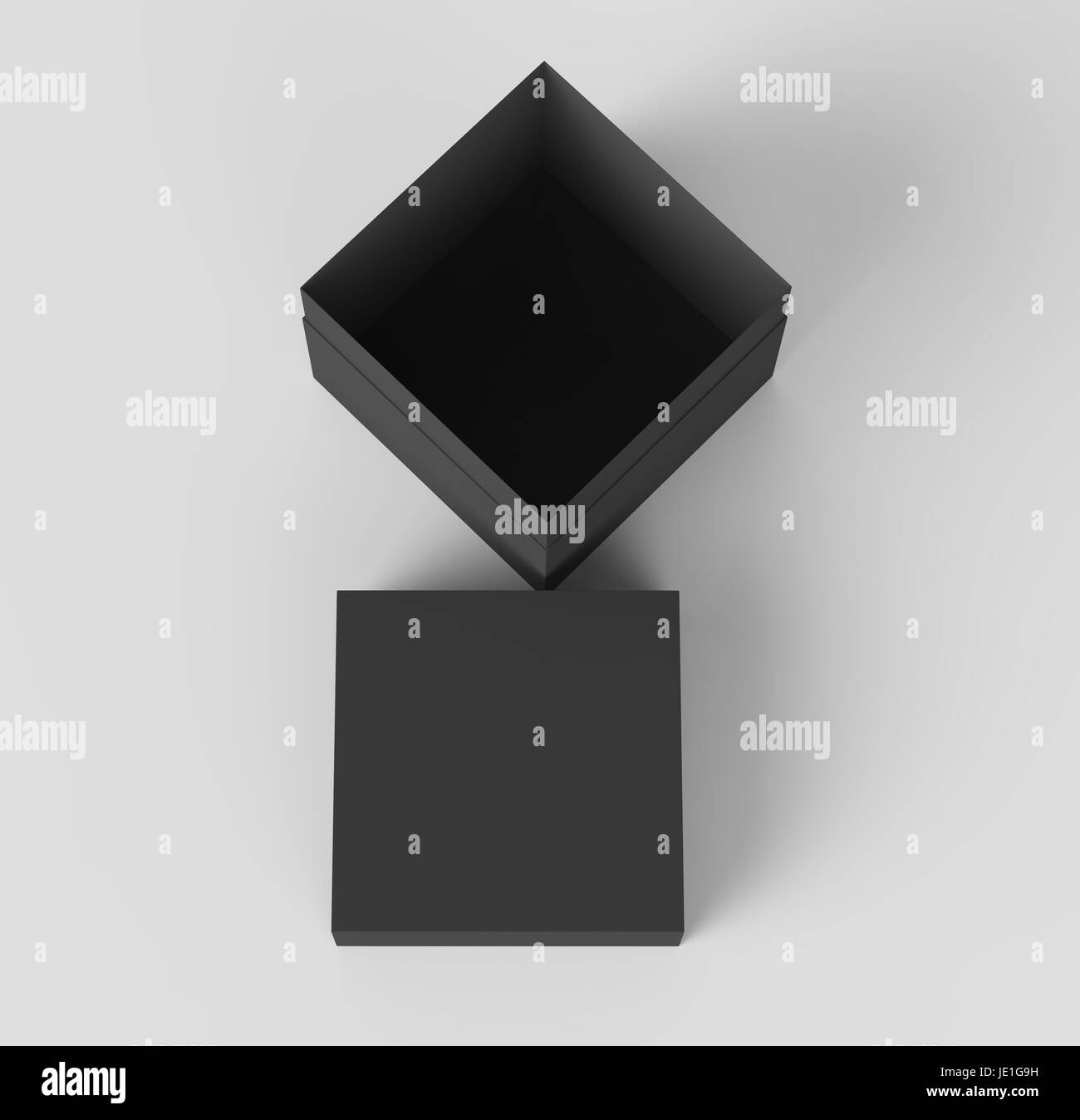 top view black 3d rendering blank square box with separate lid ...