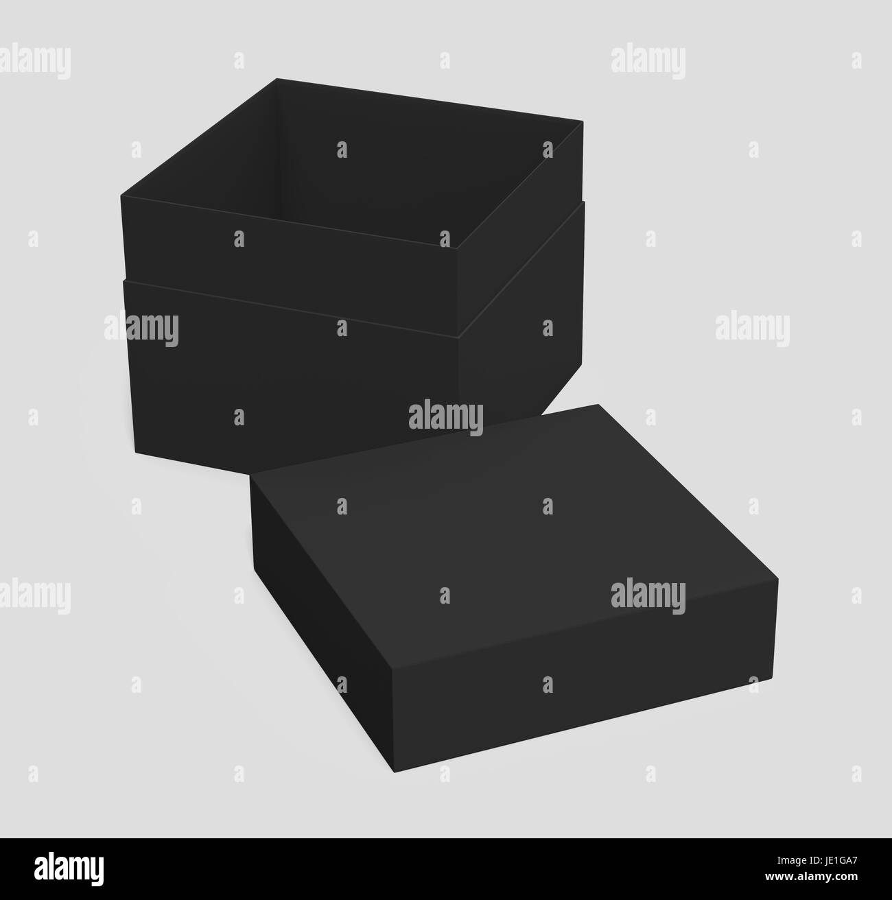 black 3d rendering blank square tilt box with separate lid, isolated ...