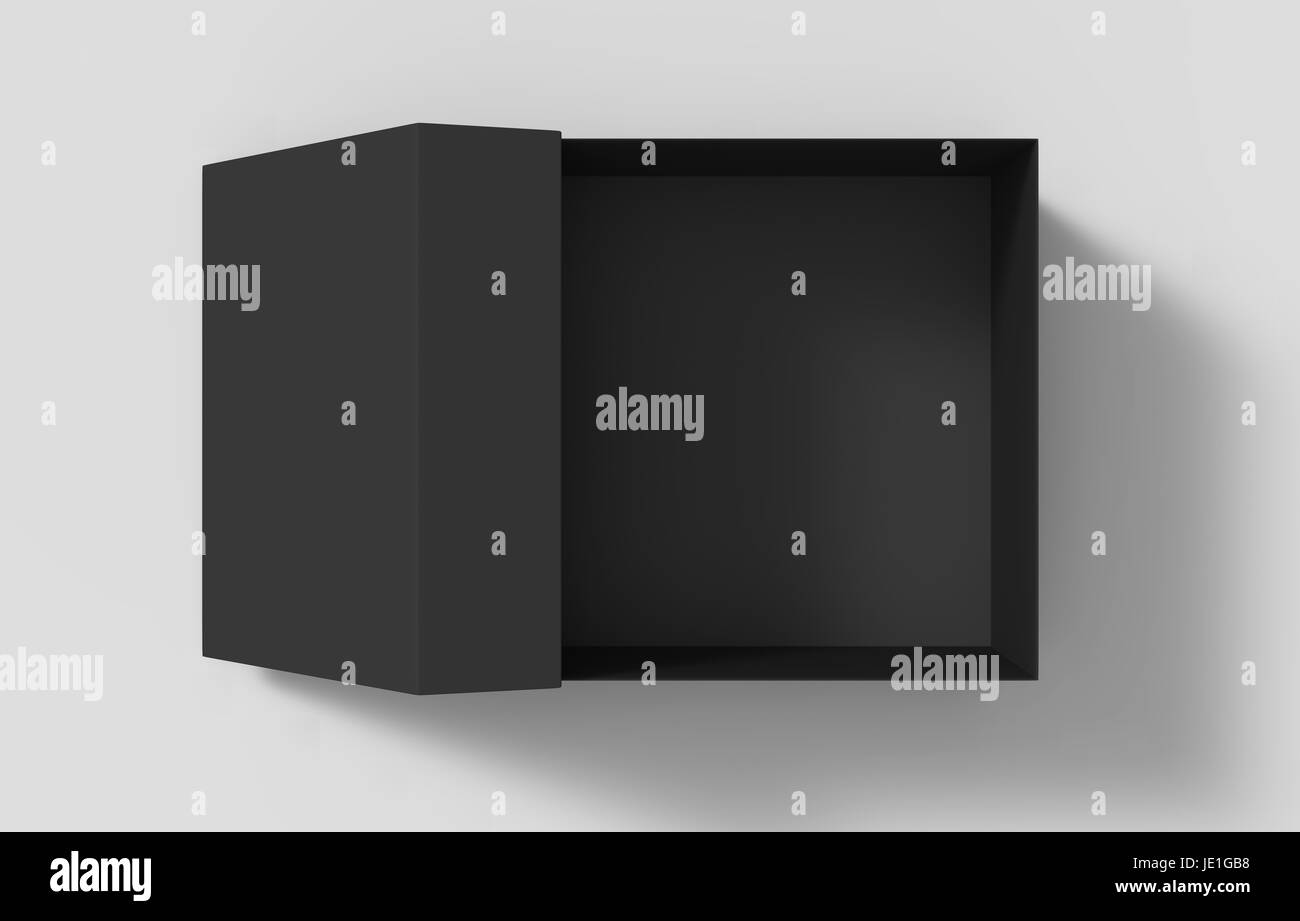 top view black 3d rendering blank square box with separate lid ...