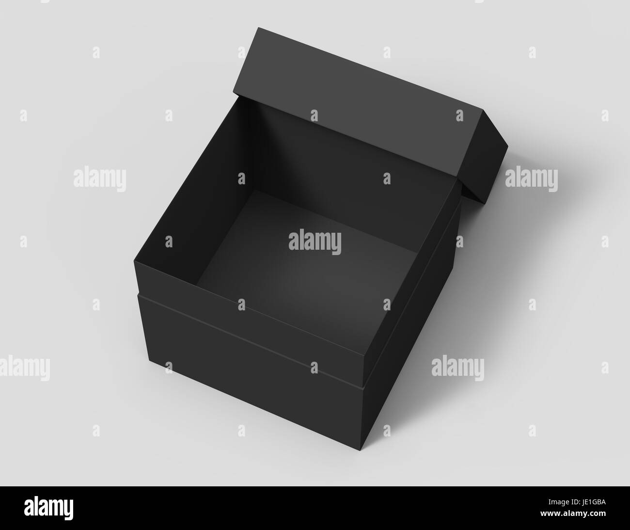 black 3d rendering blank square box with separate lid, isolated gray ...