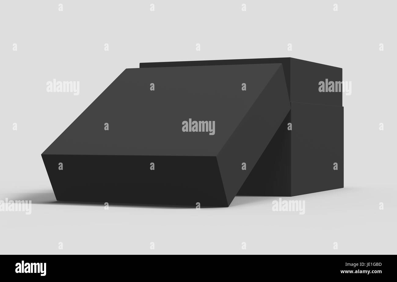 black 3d rendering blank square box with separate lid, isolated gray ...