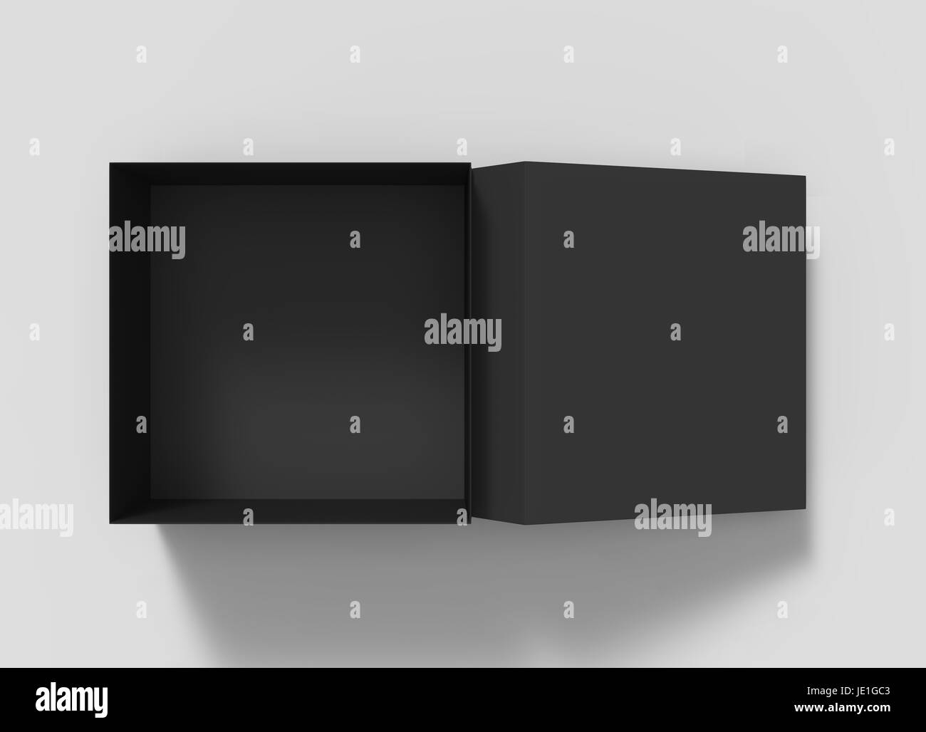 top view black 3d rendering blank square box with separate lid ...