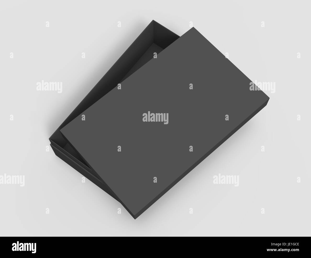 top view black 3d rendering blank rectangular tilt box with separate ...