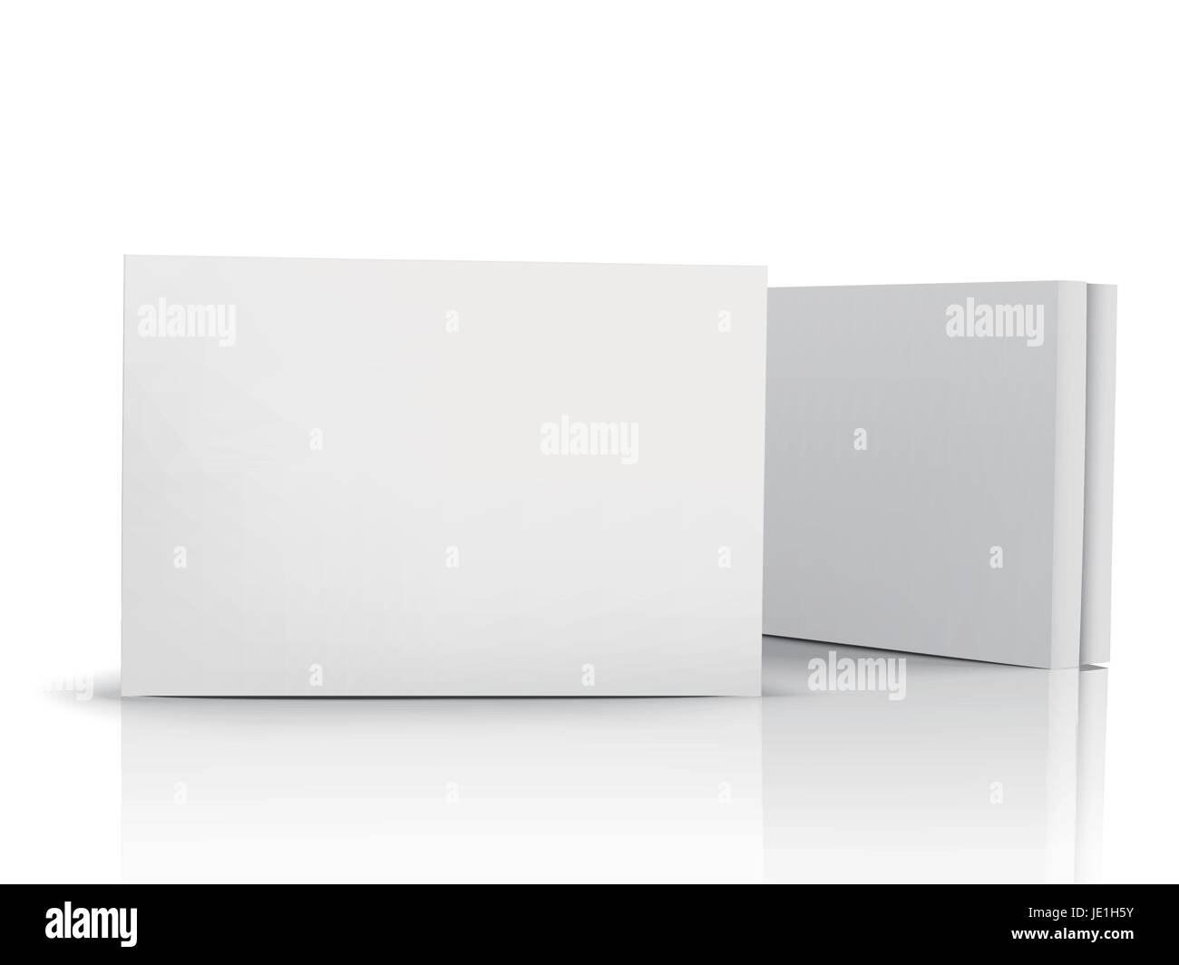 two flat blank boxes with lids, one right tilt, isolated white ...