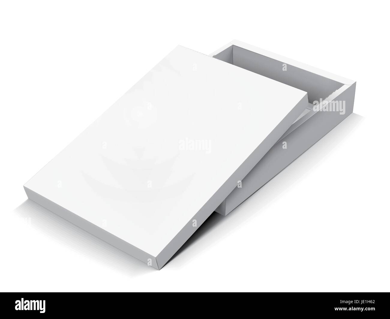 flat left tilt blank half open box with separate lid, isolated white ...