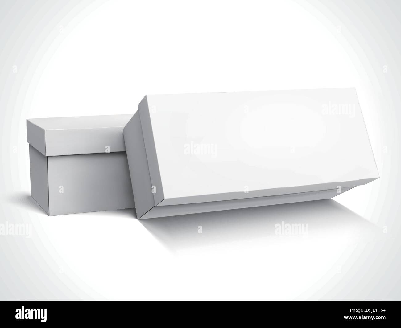 two left tilt blank long boxes with lids, one slanting, isolated white ...