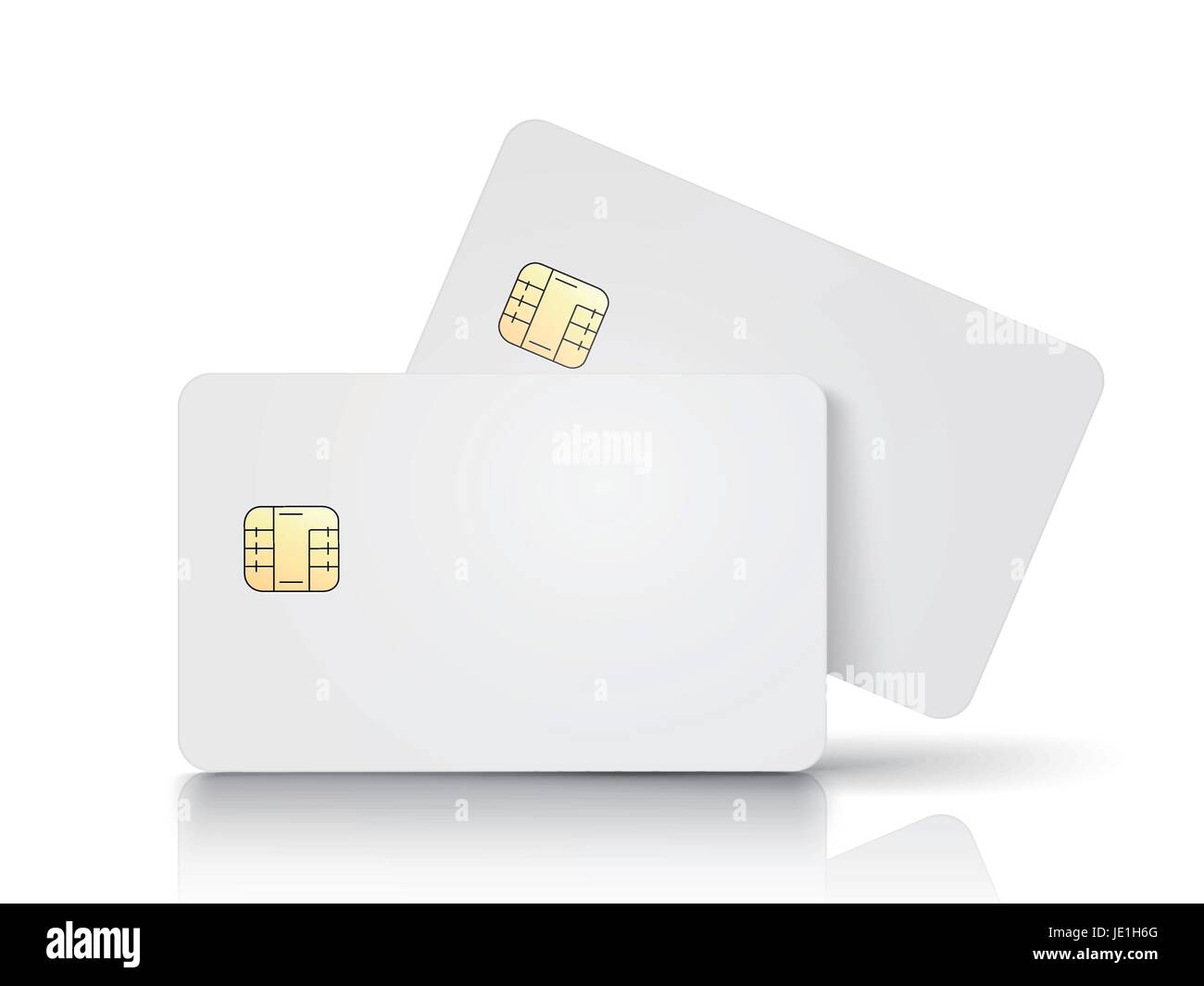 two white blank chip cards, one slanting, isolated white background, 3d ...