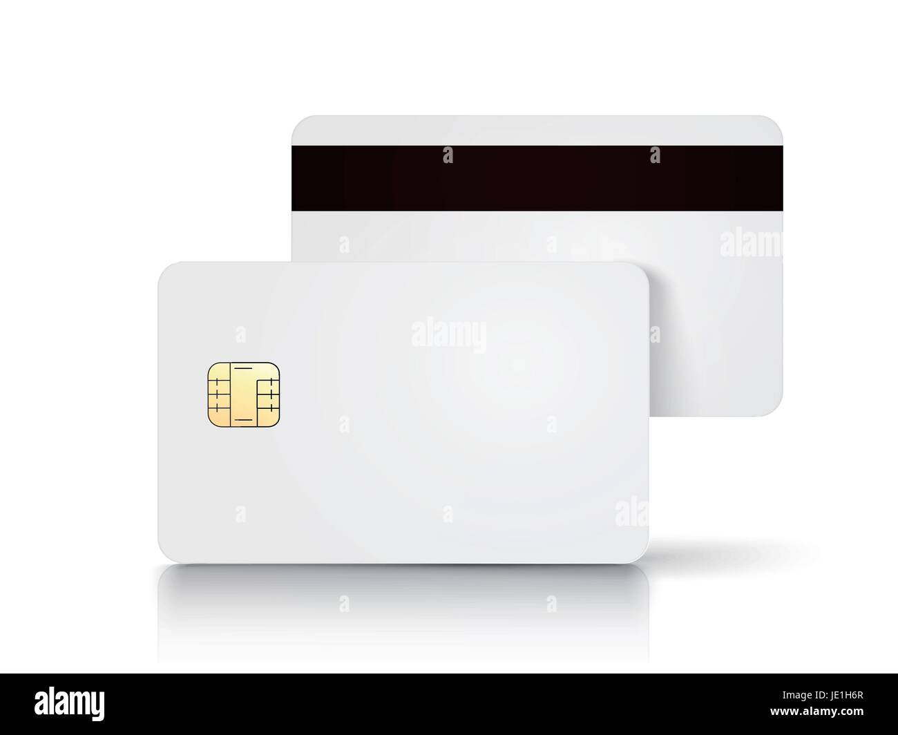 two white blank chip cards and a magnetic stripe, isolated white ...