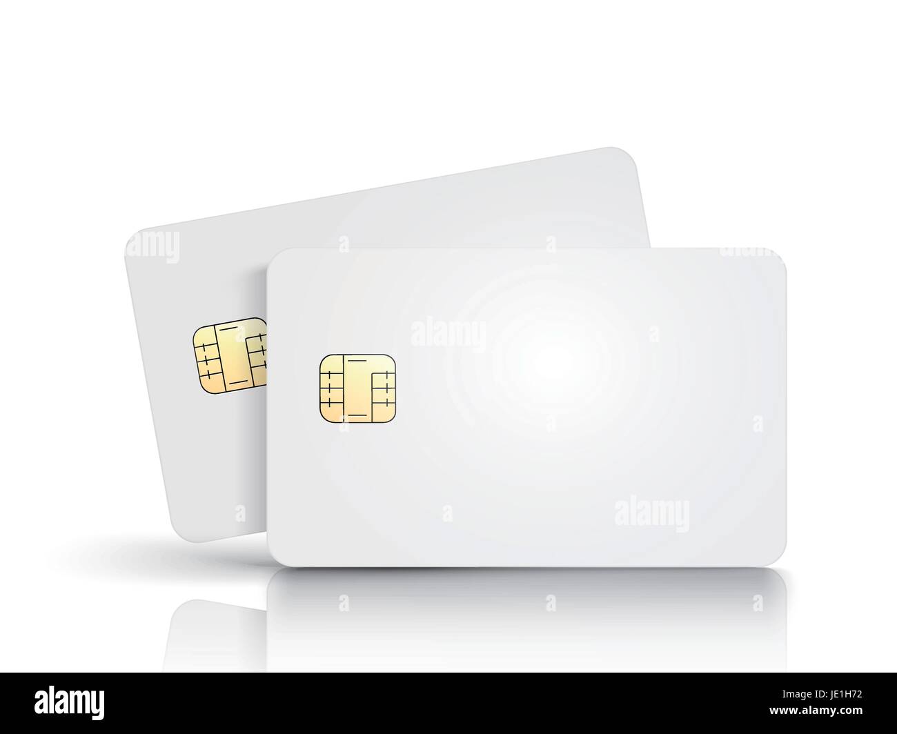 two white blank chip cards, one slanting, isolated white background, 3d ...