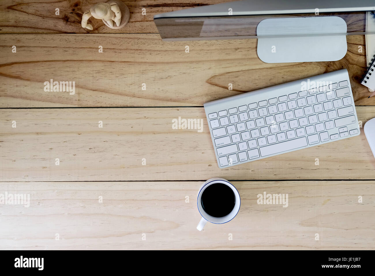 Workspace modern desktop computer on wood table and office stuff. top ...